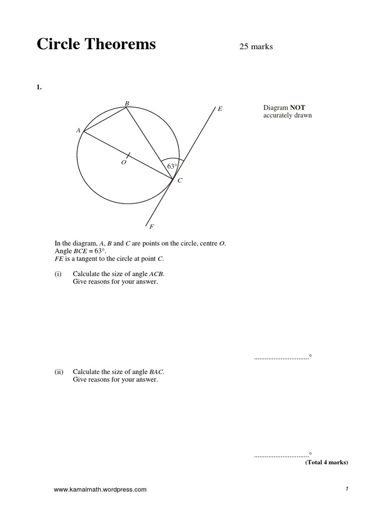 Circle Theorems Practice Questions | PDF
