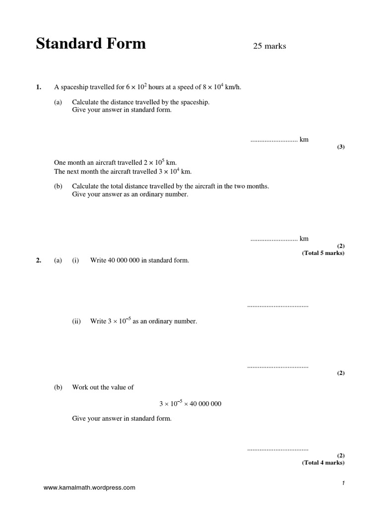 Math Standard Form Exercises | PDF | Science & Mathematics