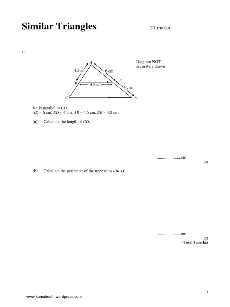 Similar Triangles Calculation Exercises | PDF