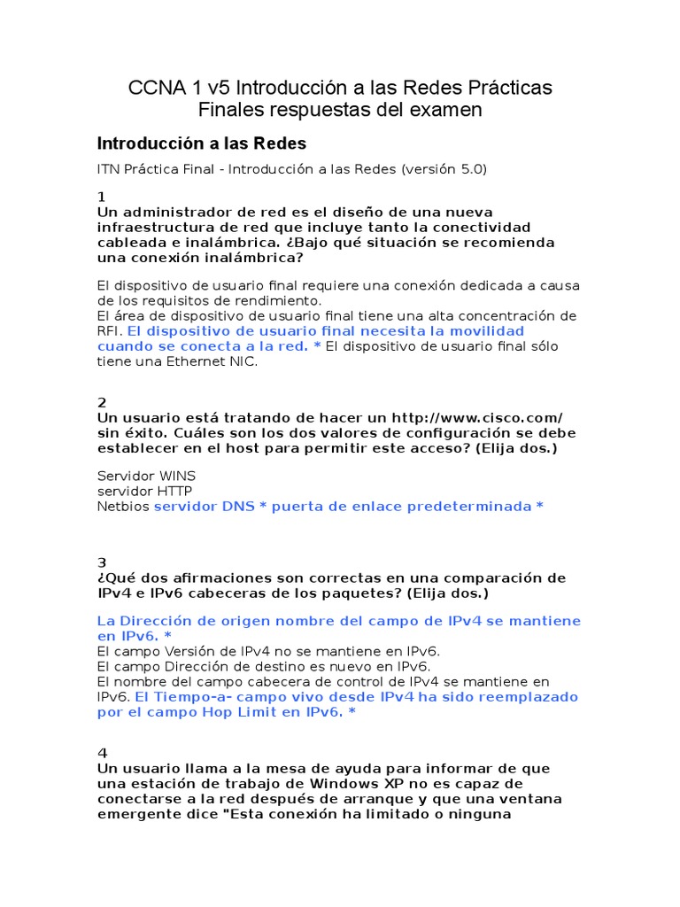 CCNA 1 v5 Introducción A Las Redes Prácticas Finales Respuestas Del Examen | PDF | Enrutador ...