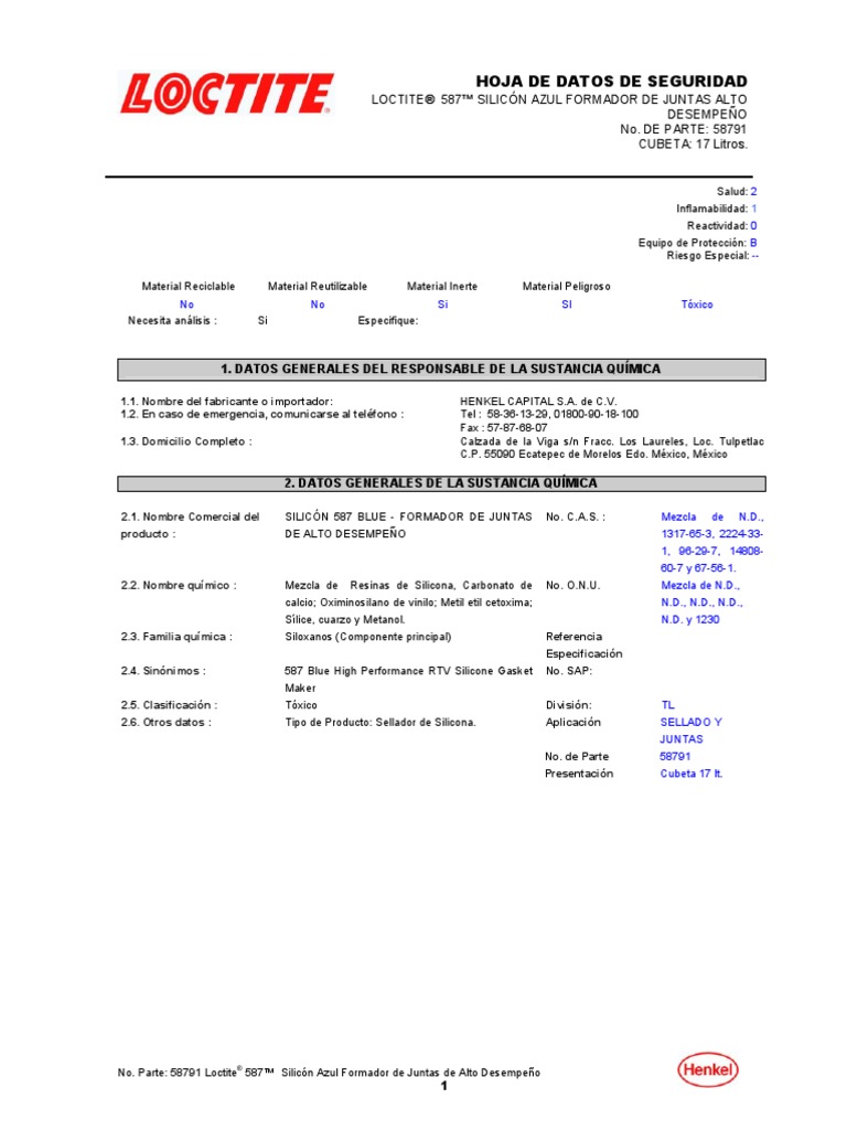 Hoja MSDS de LocTite | PDF | Formaldehído | Seguridad y salud ocupacional