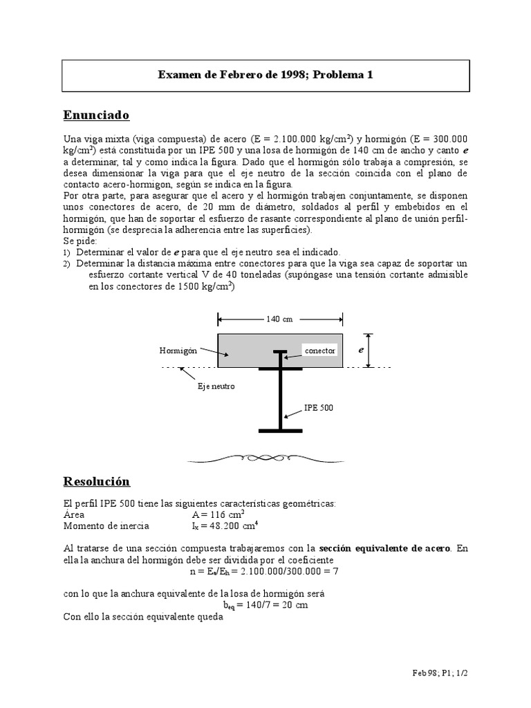 Diseño de Viga Mixta: Eje Neutro y Conectores | PDF | Hormigón | Acero