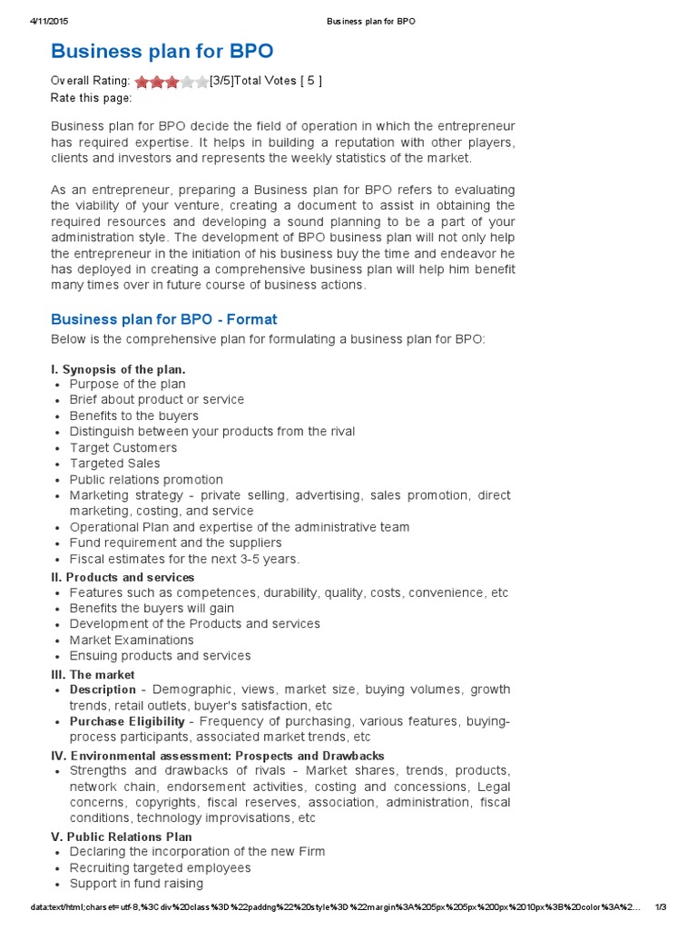 Business Plan For BPO | PDF | Business Plan | Sales