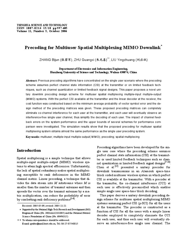 Precoding For Multiuser Spatial Multiplexing MIMO Downlink | PDF | Mimo | Physical Layer Protocols