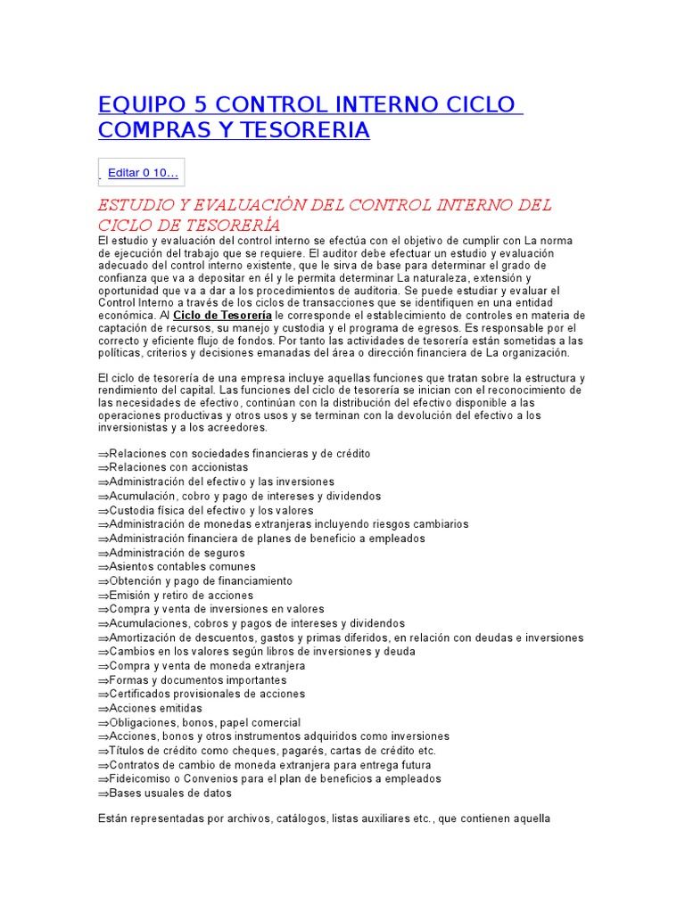 Equipo 5 Control Interno Ciclo Compras y Tesoreria | PDF | Muestreo ...