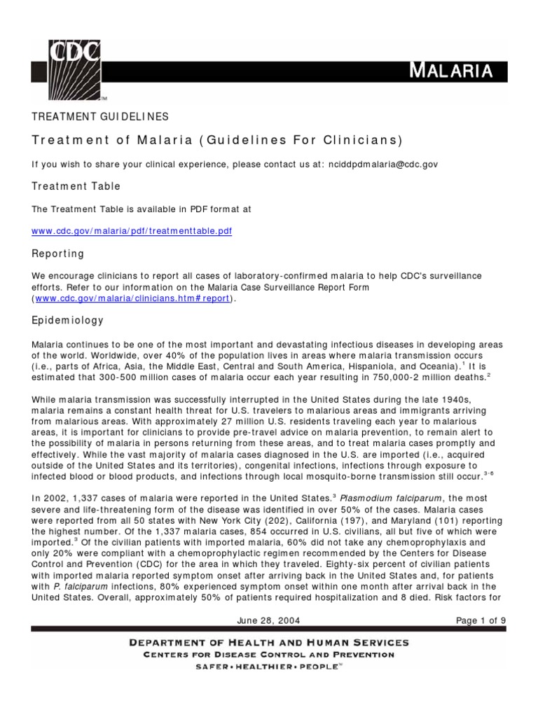 Treatment of Malaria-Guidelines For Clinicians WHO PDF | Download Free ...