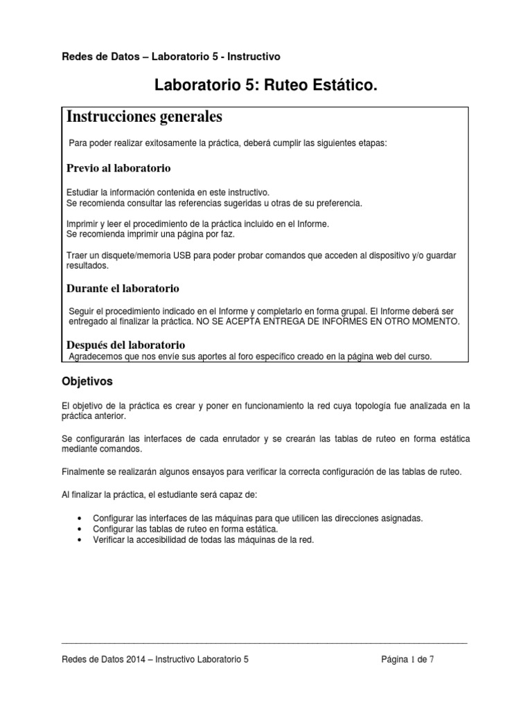 Instructivo Laboratorio Ruteo Estático | PDF | Enrutador (Computación ...