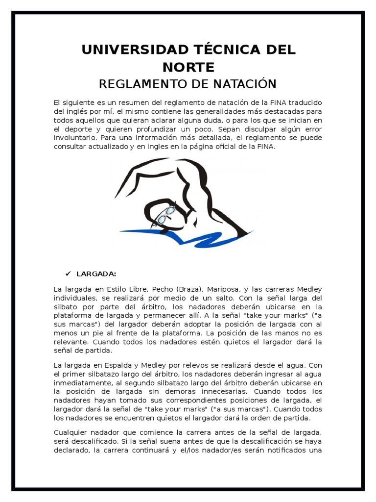 Resumen Del Reglamento de Natación | Natación humana | Deportes ...