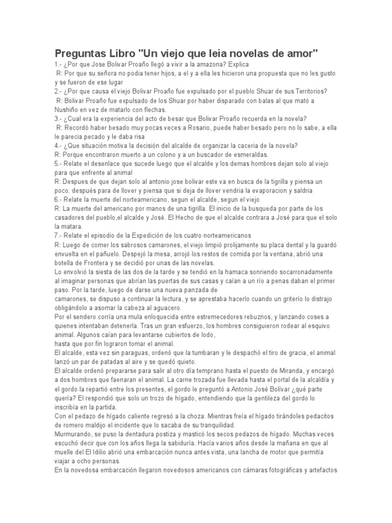 Preguntas Libro El Viejo Que Leia Novelas de Amor | PDF | Naturaleza