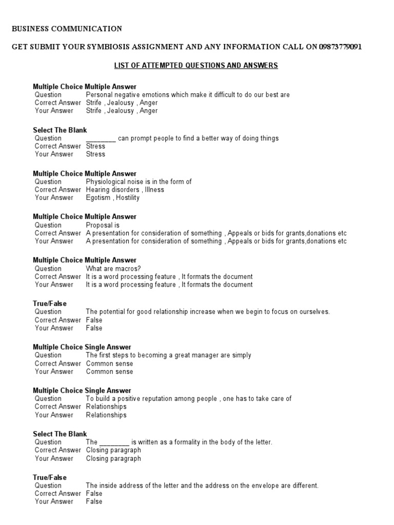 Business Communication MCQ | PDF | Multiple Choice | Stress (Biology)