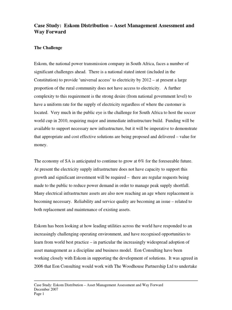 Case Study Eskom FINAL December 2007 | PDF | Infrastructure | Investment Management