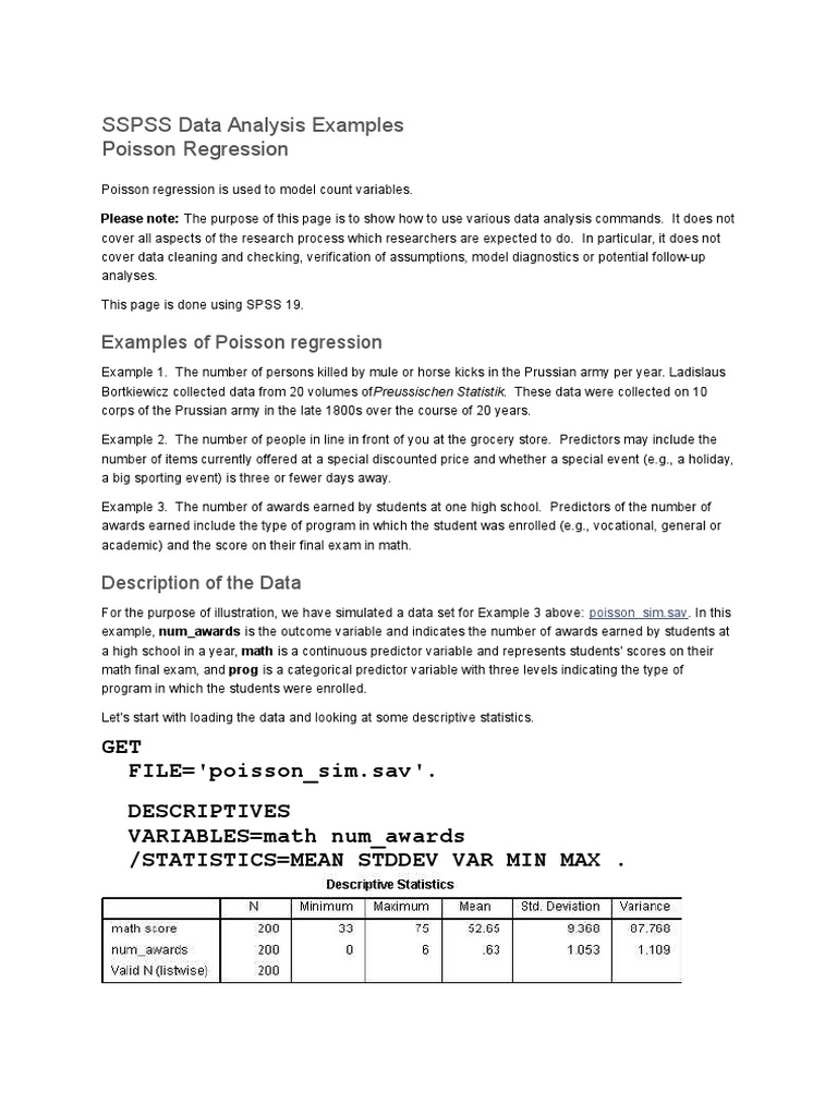 SSPSS Data Analysis Examples Poisson Regression | PDF | Regression ...