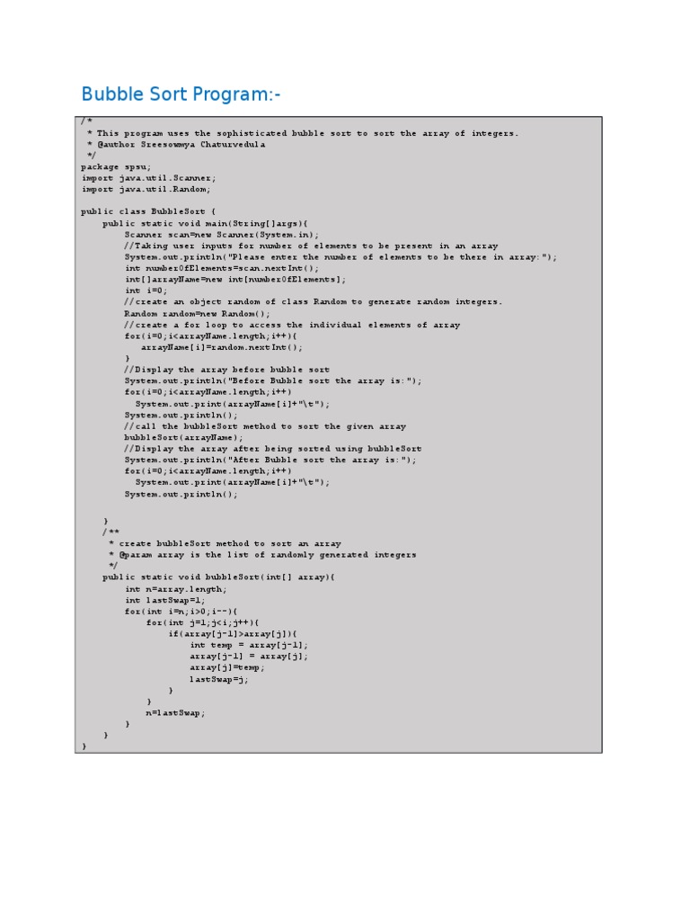 Bubble Sort Program | PDF | Teaching Methods & Materials | Technology & Engineering