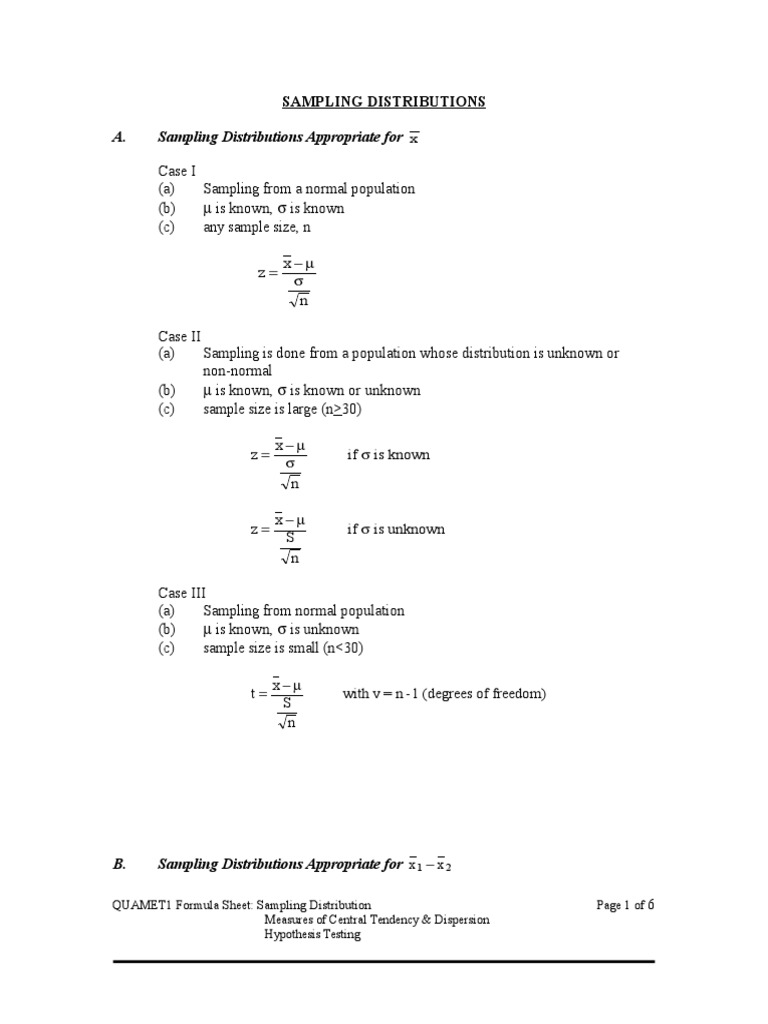 Test Statistics Formulas For Probabiltity and Statistics | PDF ...