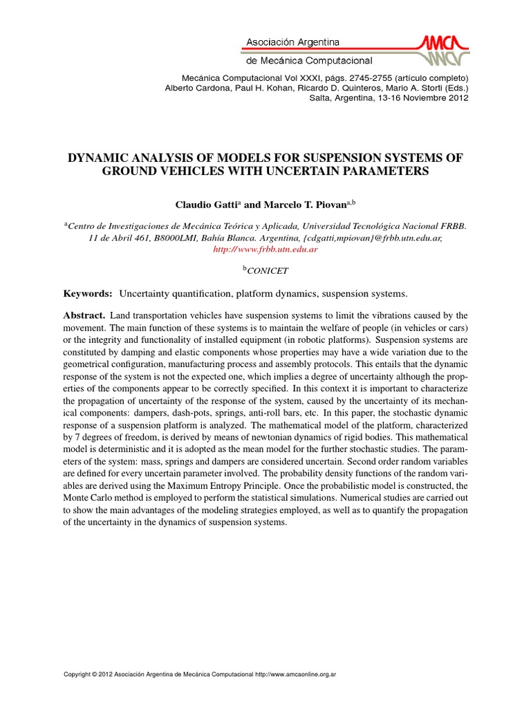 Dynamic Analysis of Models For Suspension Systems of Ground Vehicles With Uncertain Parameters ...