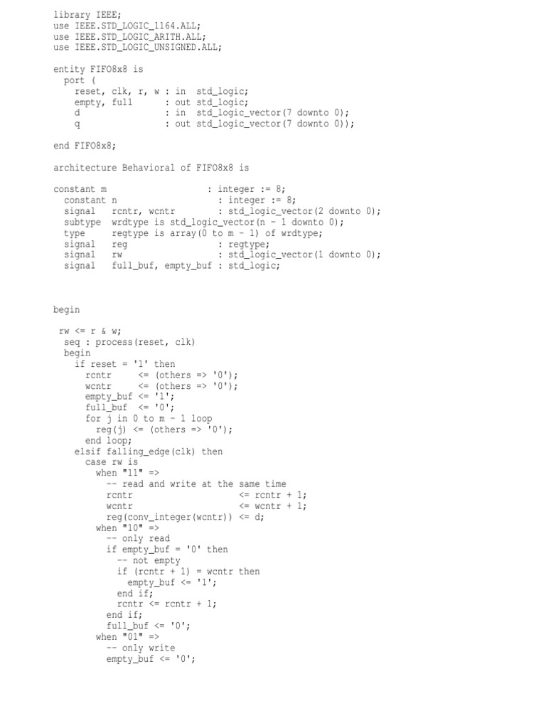 8x8 FIFO Buffer VHDL Design | PDF