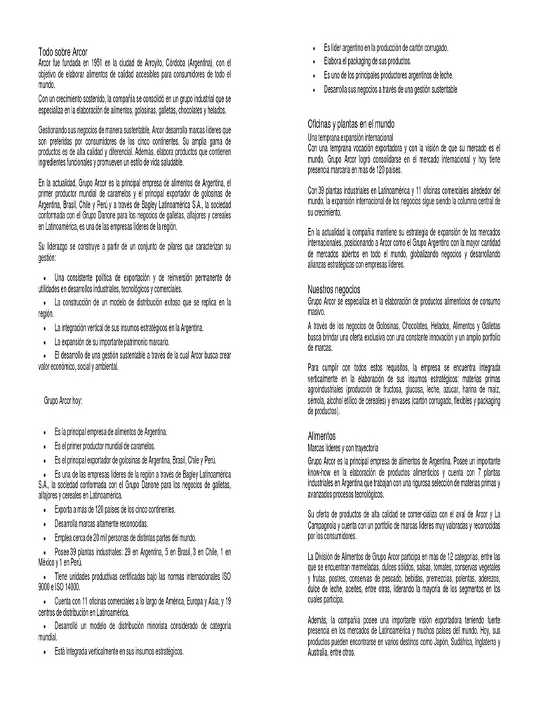 Historia y expansión de Arcor | PDF | Alimentos | Business