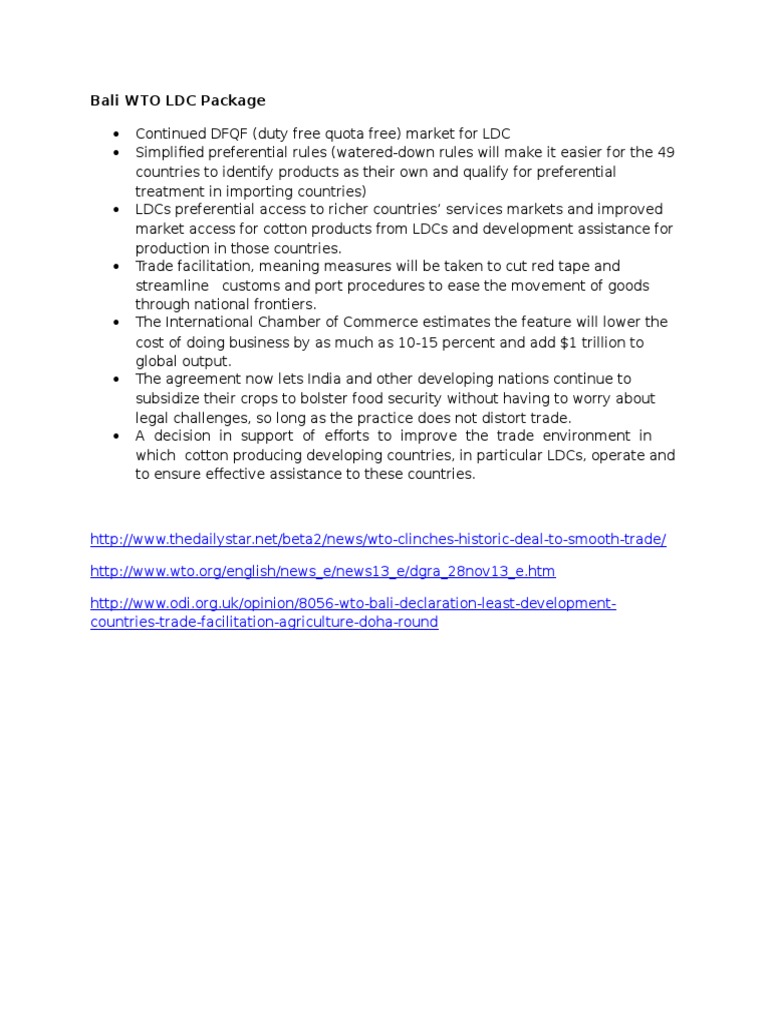 Bali WTO Agreement for LDCs | PDF | Finance & Money Management