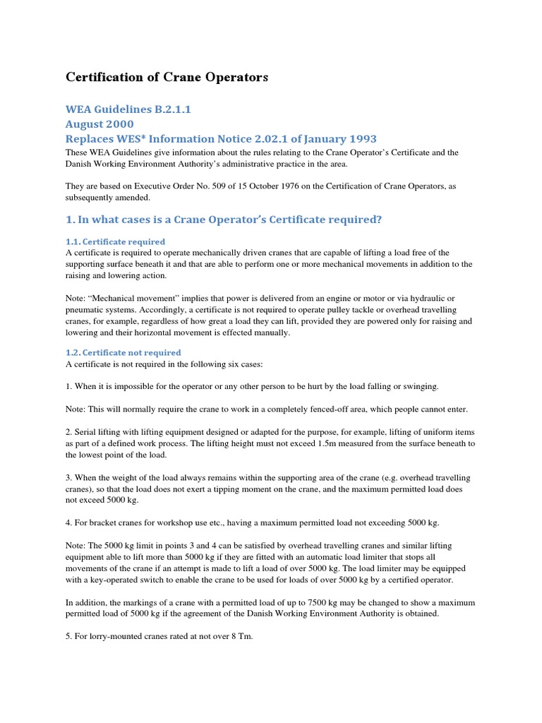 Certification of Crane Operators | PDF | Crane (Machine) | Machines
