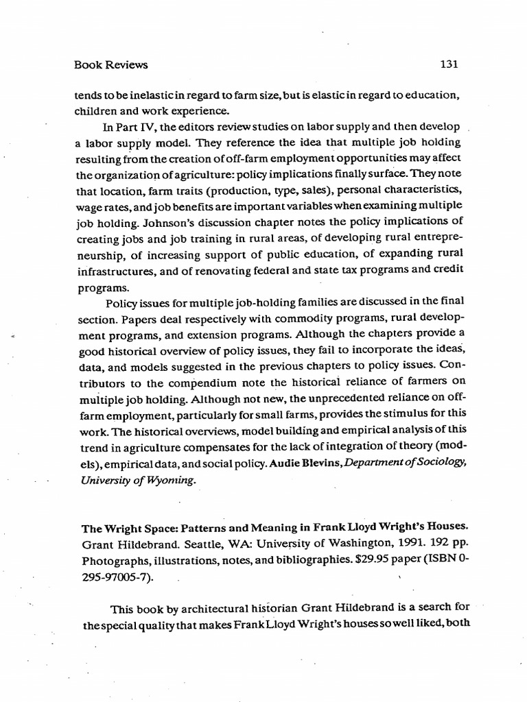 1992 Seamon Review of Hildebrands WRIGHT SPACE | PDF | Employment | Space