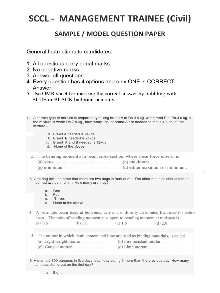 Sample Test for Civil Engineering Management Trainee Position Featuring ...