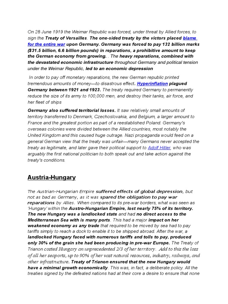 Economic Impact of WW1 On Germany+Austria-Hungary Empire | PDF | Weimar ...