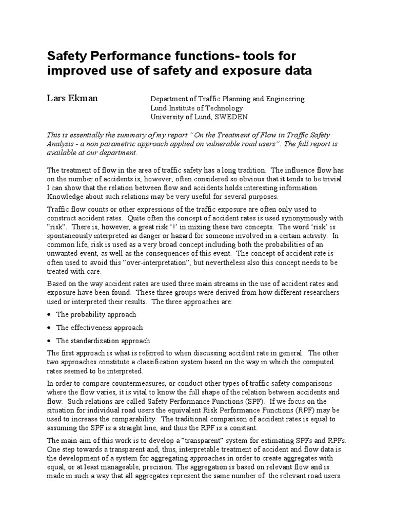 Safety Performance Functions - Tools For Improved Use of Safety and Exposure Data | PDF ...