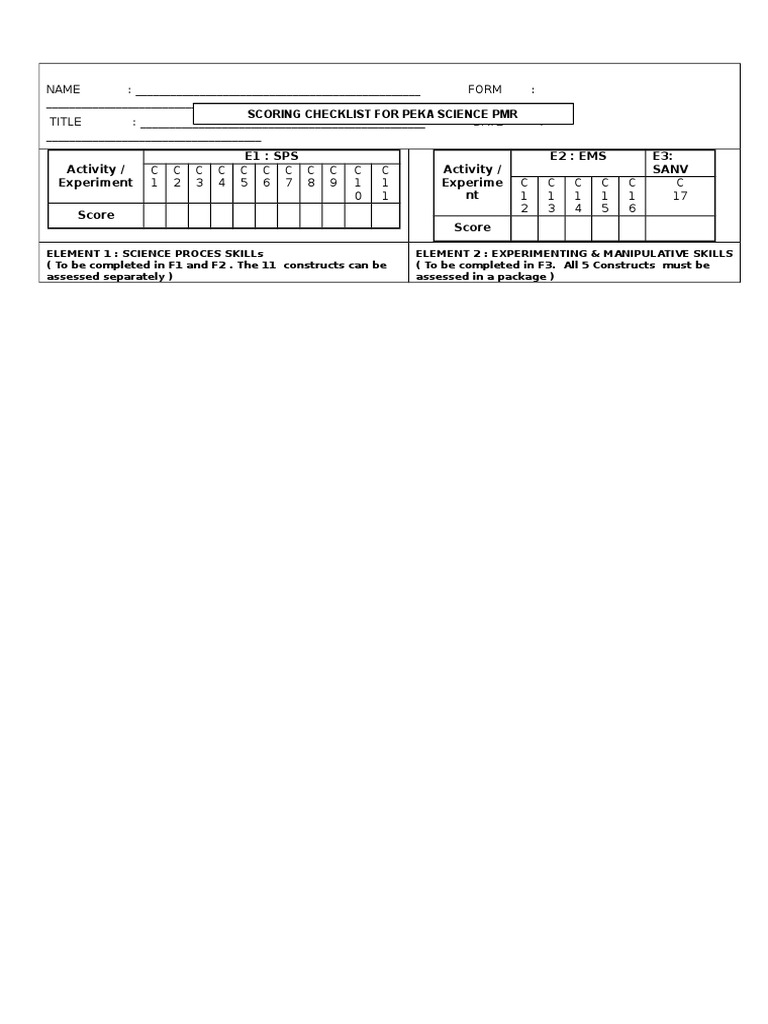 Scoring Checklist For Peka Science PMR | PDF | Prediction | Data