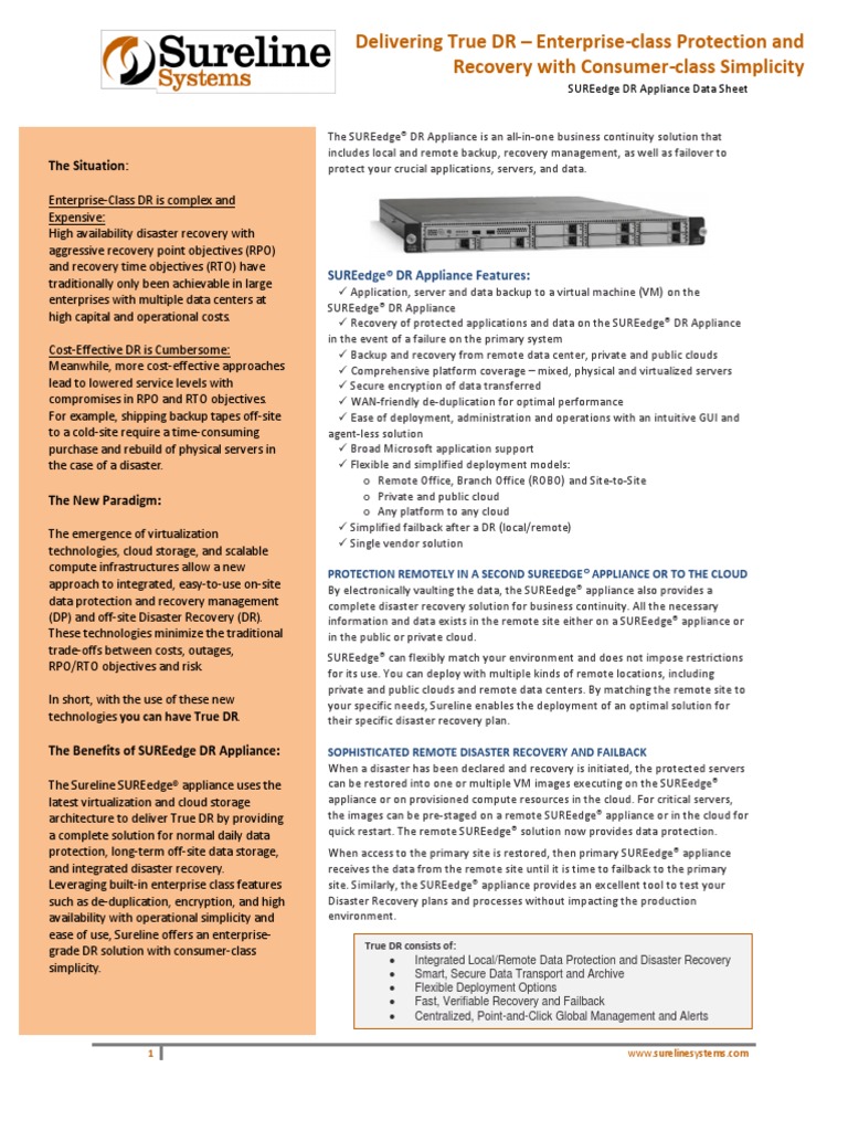 SureLine System Datasheet | PDF | Disaster Recovery | Cloud Computing