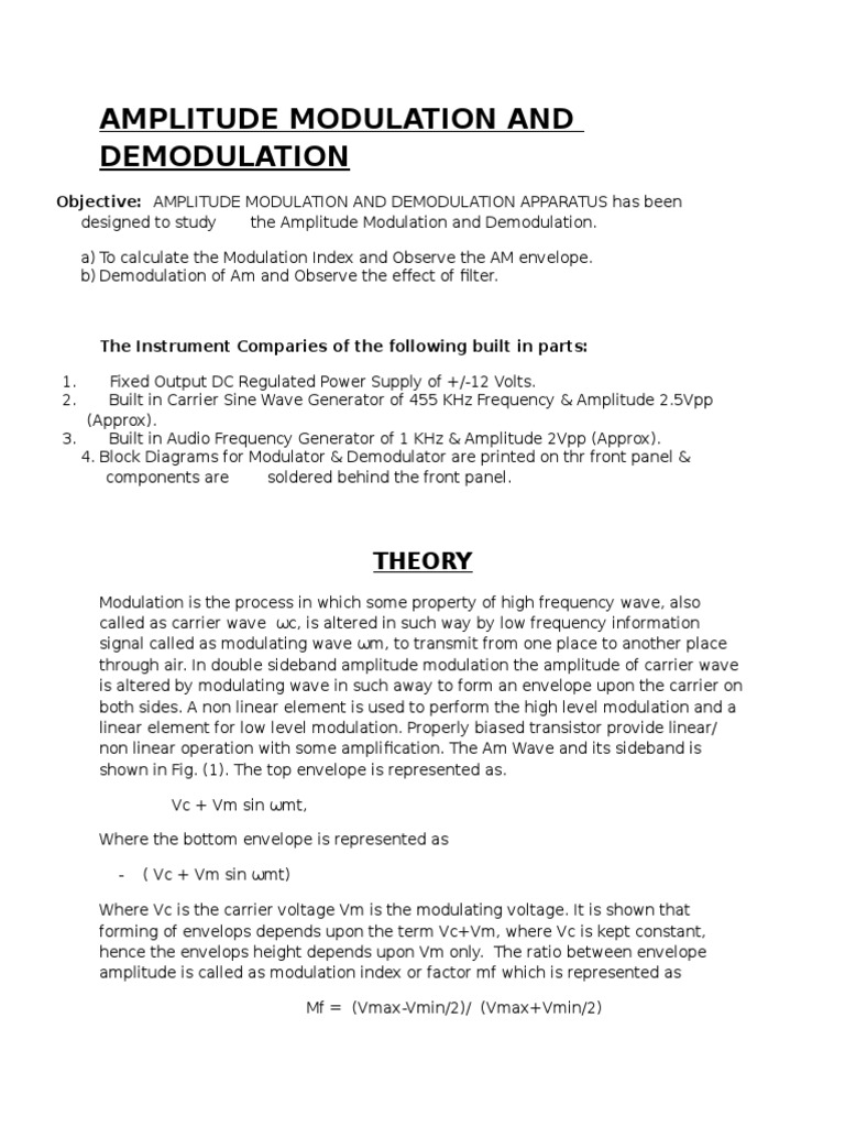 Amplitude Modulation and Demodulation | PDF | Amplifier | Modulation