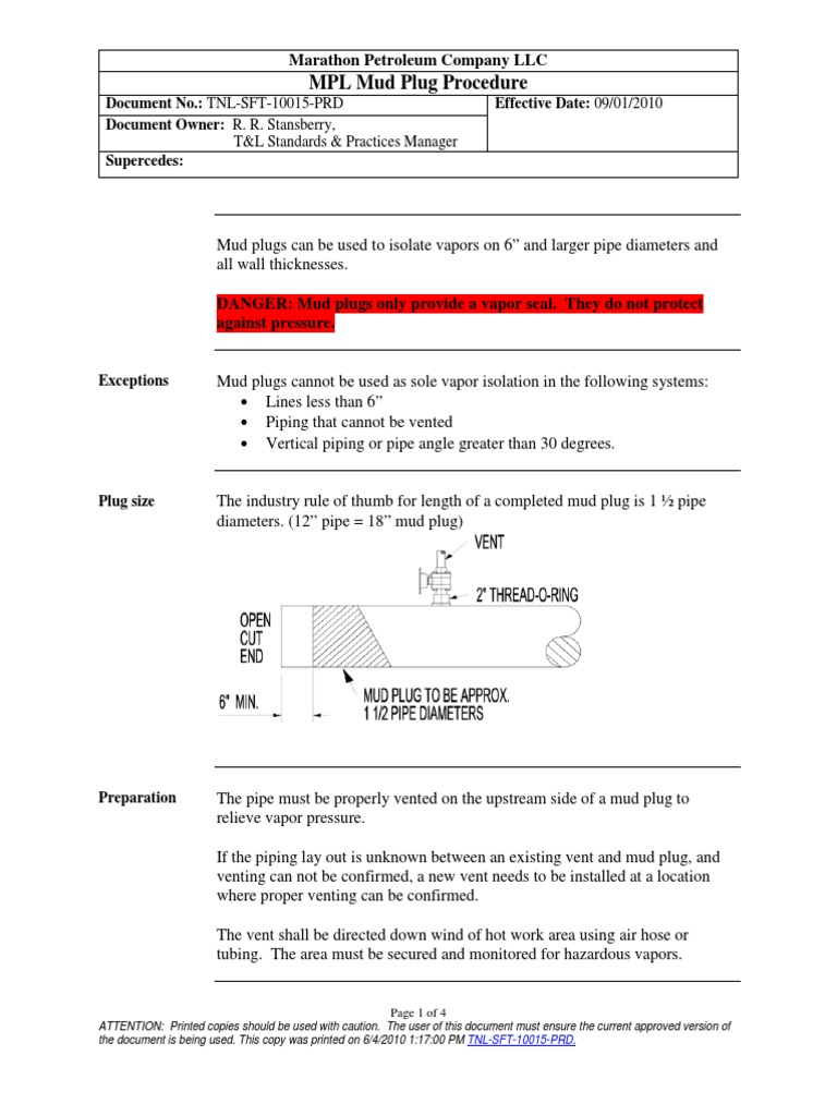 Mud Plug Procedure | PDF | Pipe (Fluid Conveyance) | Building Engineering