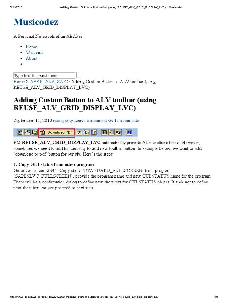 Adding Custom Button To ALV Toolbar (Using REUSE - ALV - GRID - DISPLAY - LVC) - Musicodez | PDF ...