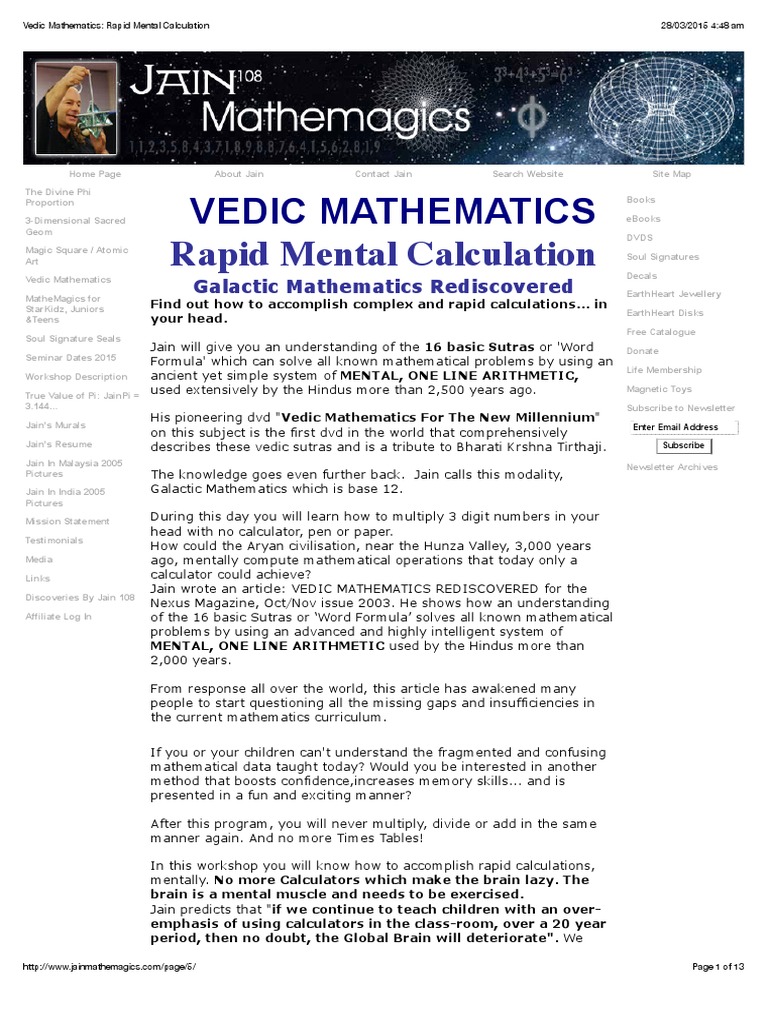 Vedic Mathematics | PDF | Paramahansa Yogananda | Teaching Mathematics