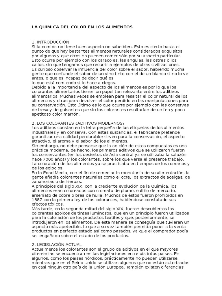 La Quimica Del Color En Los Alimentos Pdf Alimentos Sabor