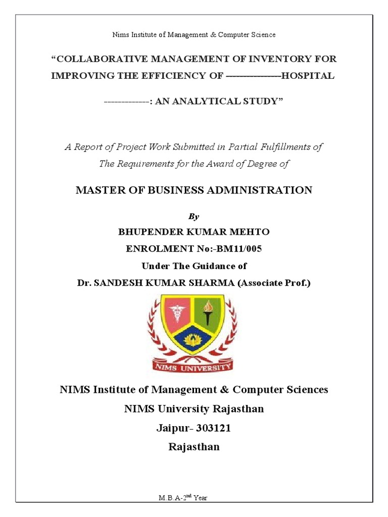 Project Title | PDF | Master Of Business Administration | Thesis