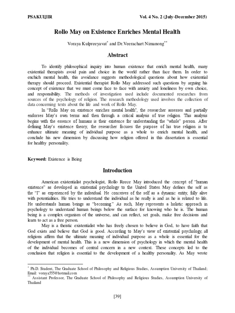 Rollo May On Existence Enriches Mental Health | PDF | Existentialism | Psychotherapy