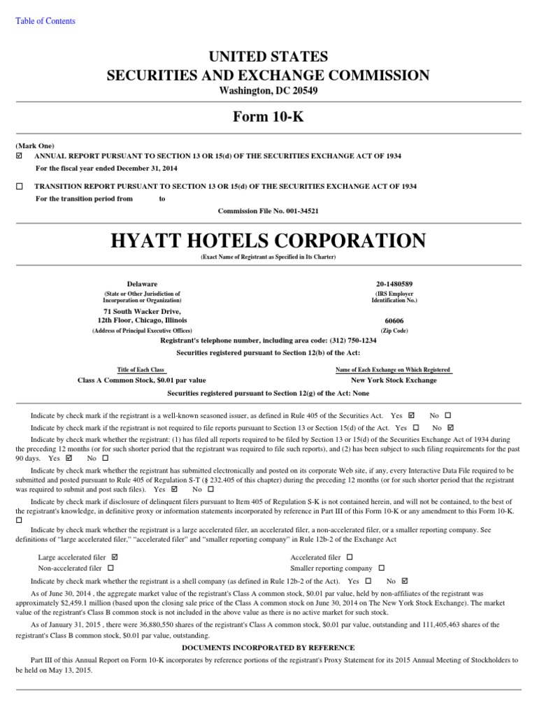 Hyatt Q4-2014-Form-10-K - v001 - w9z3mb | PDF | Hotel And Accommodation ...