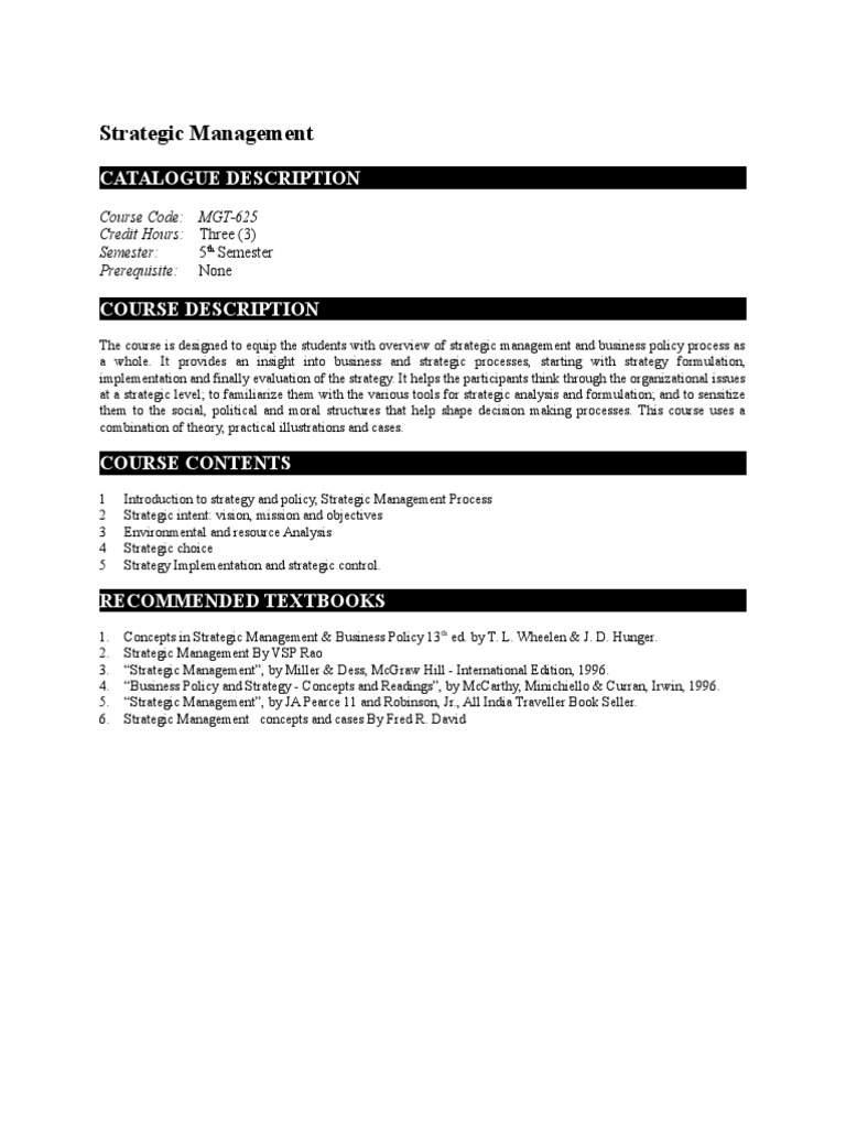 Strategic Management Course Overview | PDF | Business