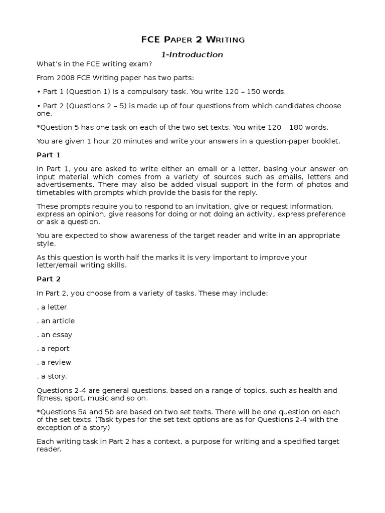 FCE Paper 2 Writing | PDF | Question | Essays