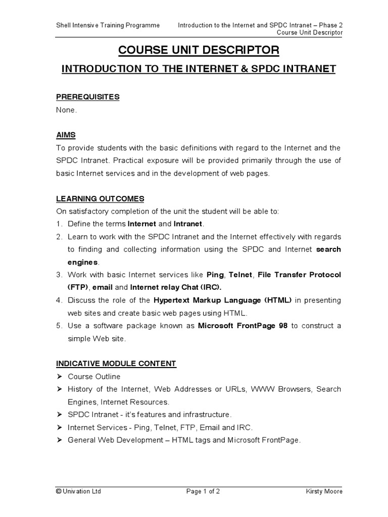 00 - Course Unit Descriptor - Lecture | PDF | World Wide Web | Internet ...