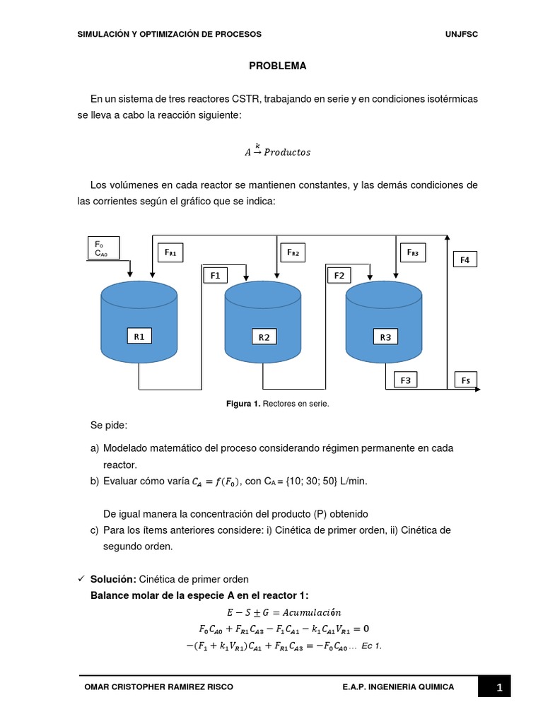 Analisis y Simulación de 3 Reactores CSTR en Serie | PDF | Reactor Quimico | Ciencia y Tecnología