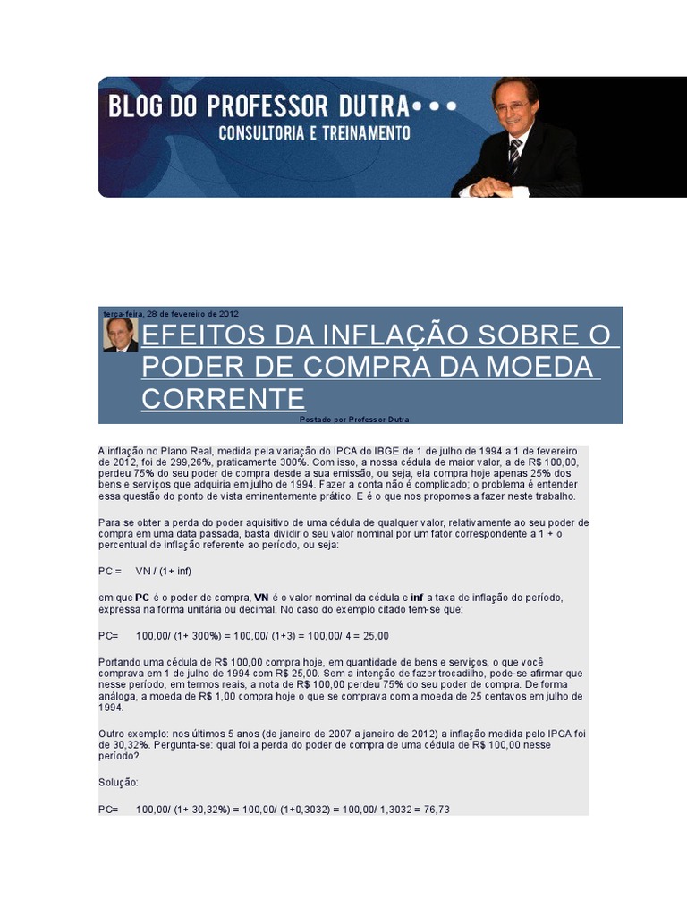Efeitos Da Inflação Sobre o Poder de Compra Da Moeda Corrente | PDF ...