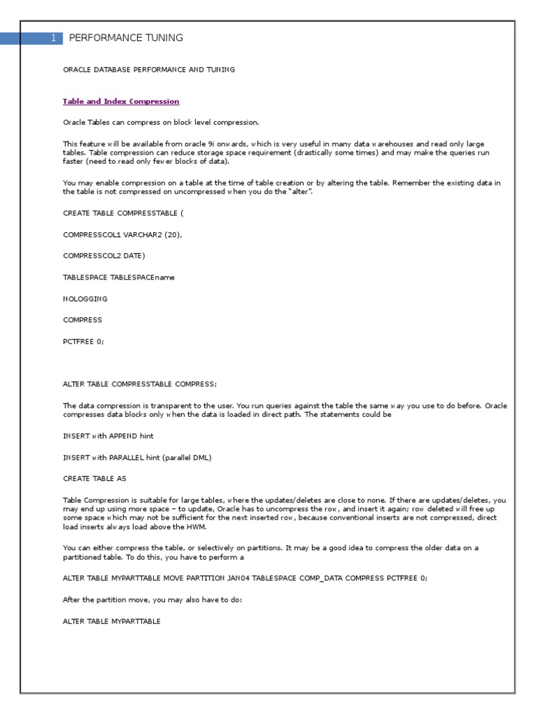 Oracle Database Performance And Tuning Pdf Oracle Database Database Index