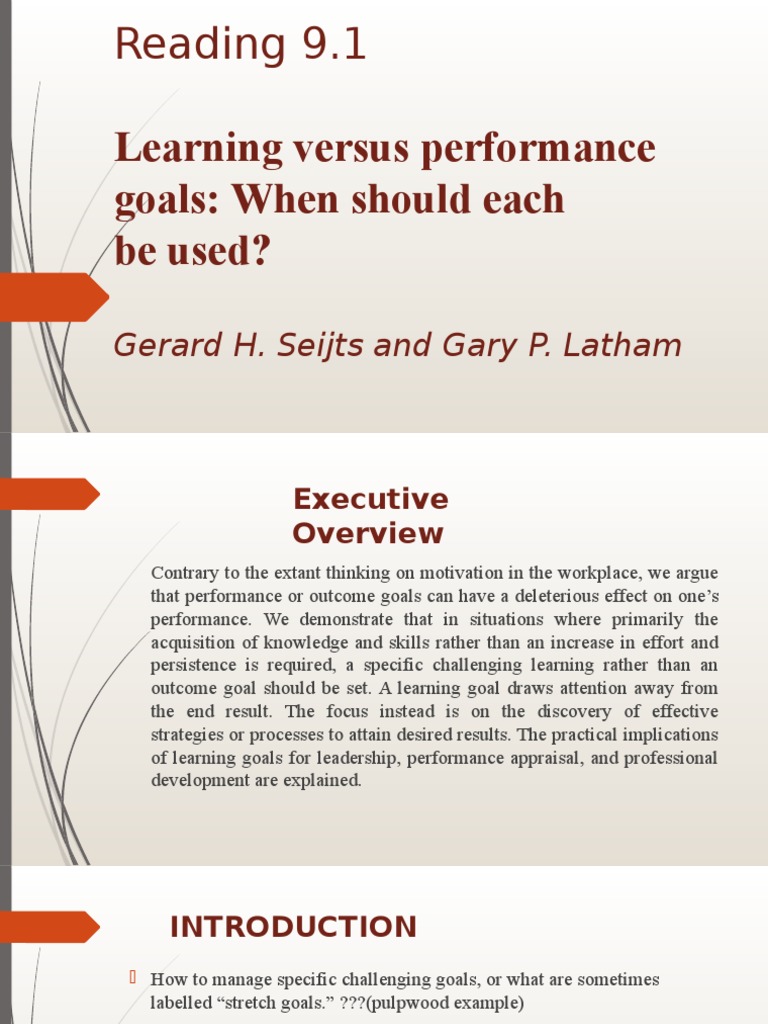 Learning Versus Performance Goals | PDF | Goal | Goal Setting