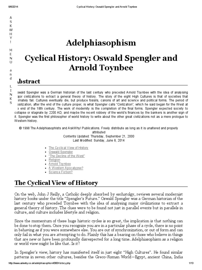 Cyclical History - Oswald Spengler and Arnold Toynbee | PDF ...