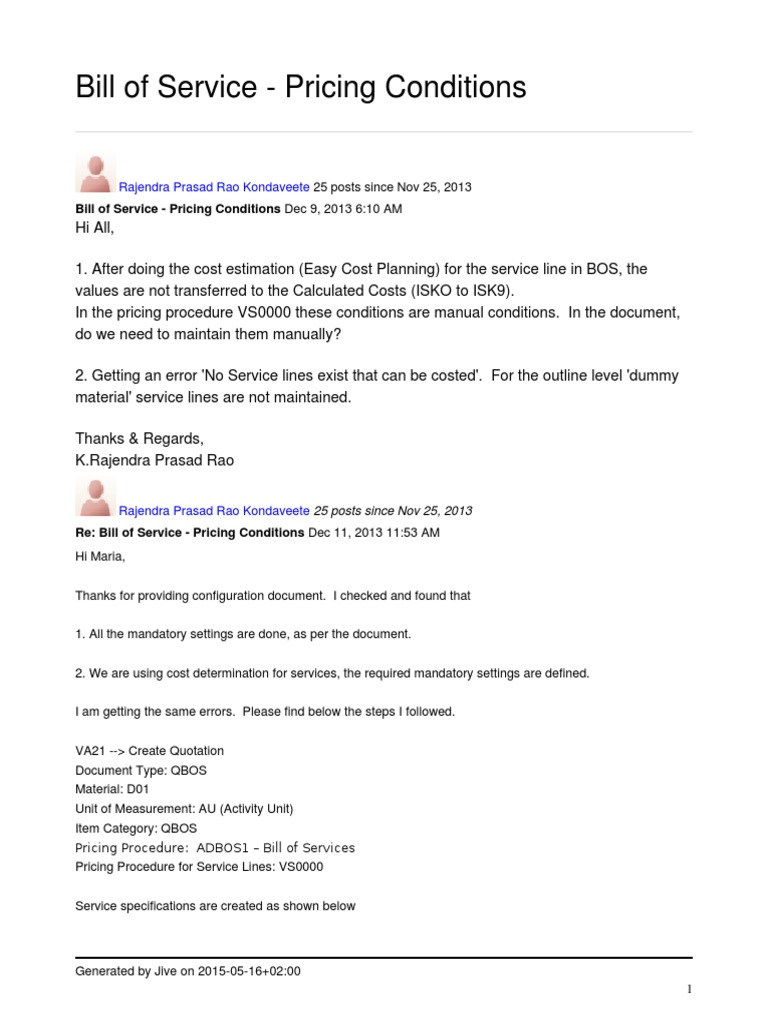 Bill of Service - Pricing Conditions PDF | PDF | Business | Computing ...