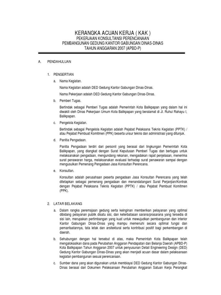 KAK Gedung Kantor Gab. Dinas | PDF
