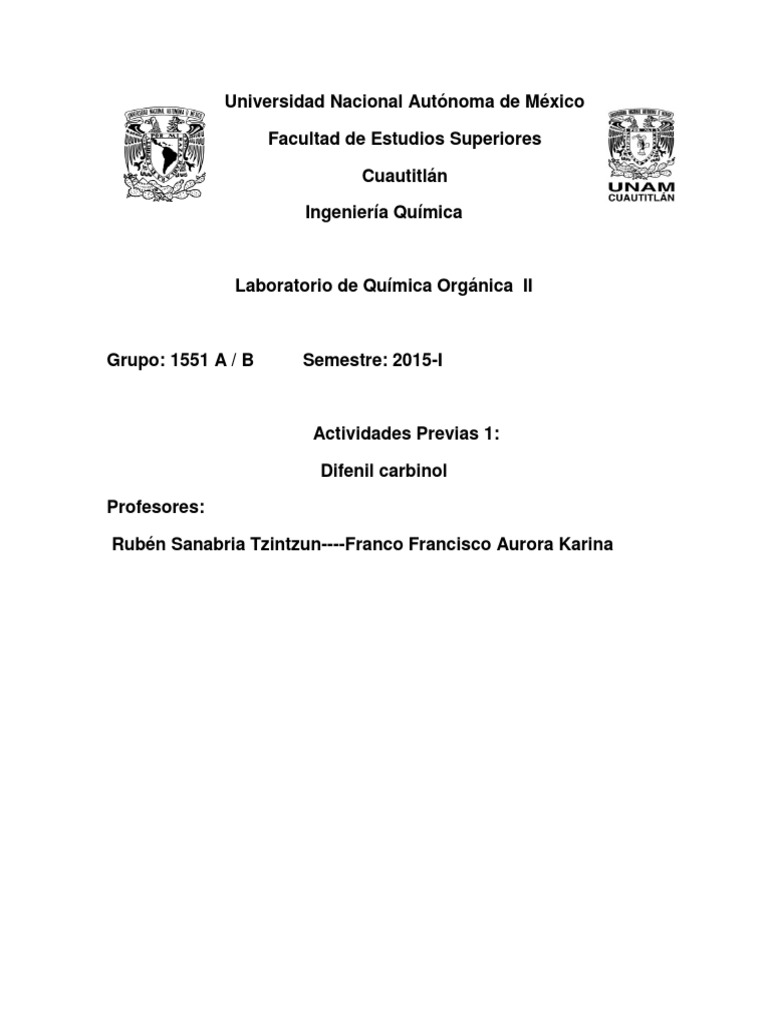 Difenil Carbinol Previo | PDF | Redox | Enlace químico