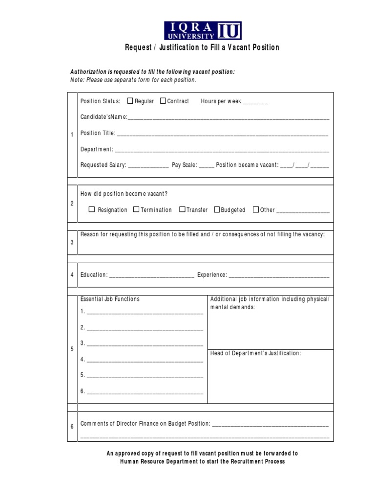 Request / Justification To Fill A Vacant Position | PDF