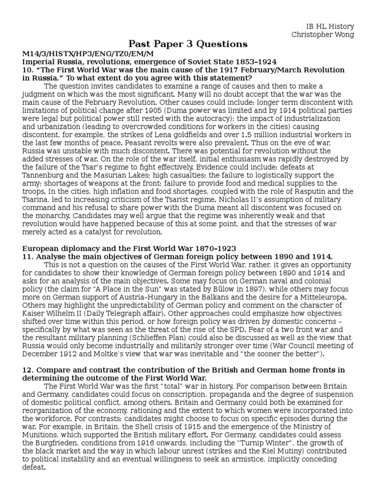 IB HL History Past Paper 3 Questions | PDF | Weimar Republic | Soviet Union